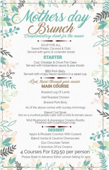 Mothers day menu - Foxhunter Park