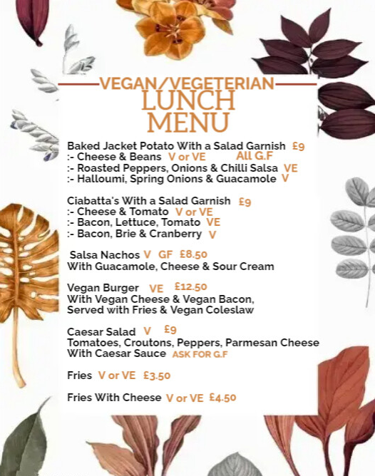 vegan lunch menu - Foxhunter Park