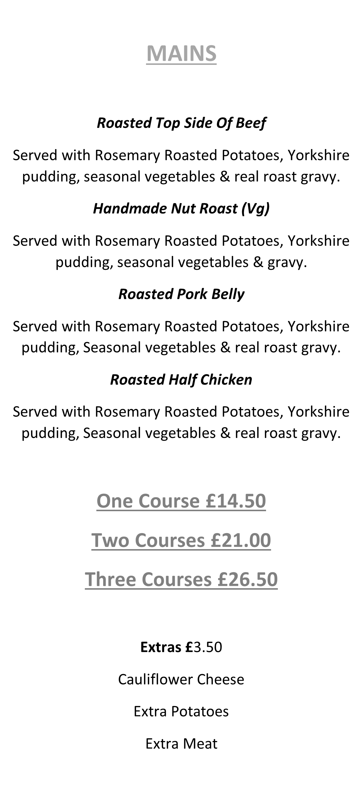 SUNDAY MENU - Foxhunter Park